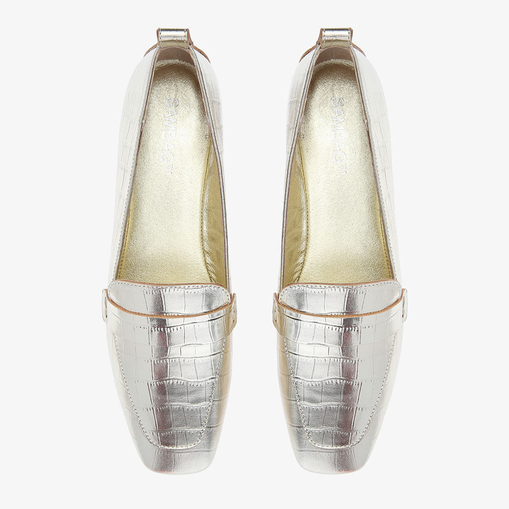 Alessandra Gold Croc embossed Leather Loafer – SAMBAG