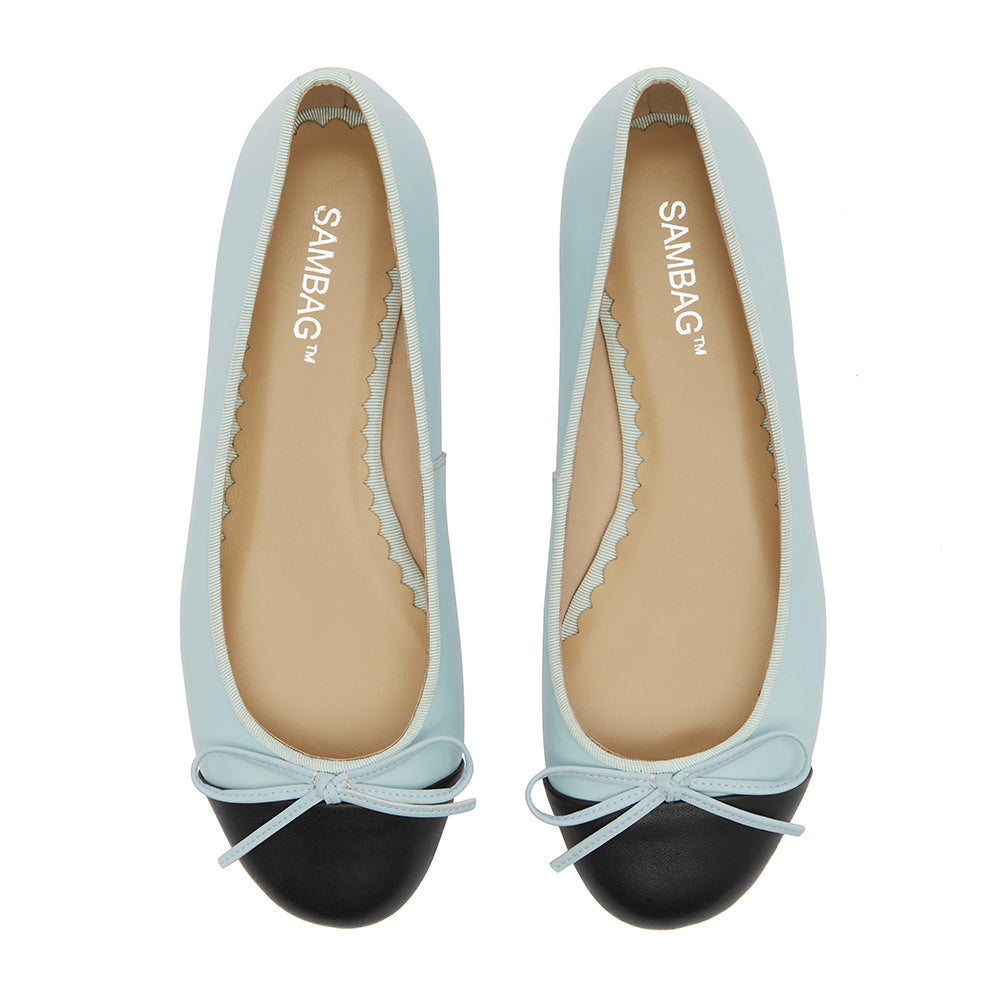 Tina Two tone Blue with black leather Ballet Flat – SAMBAG