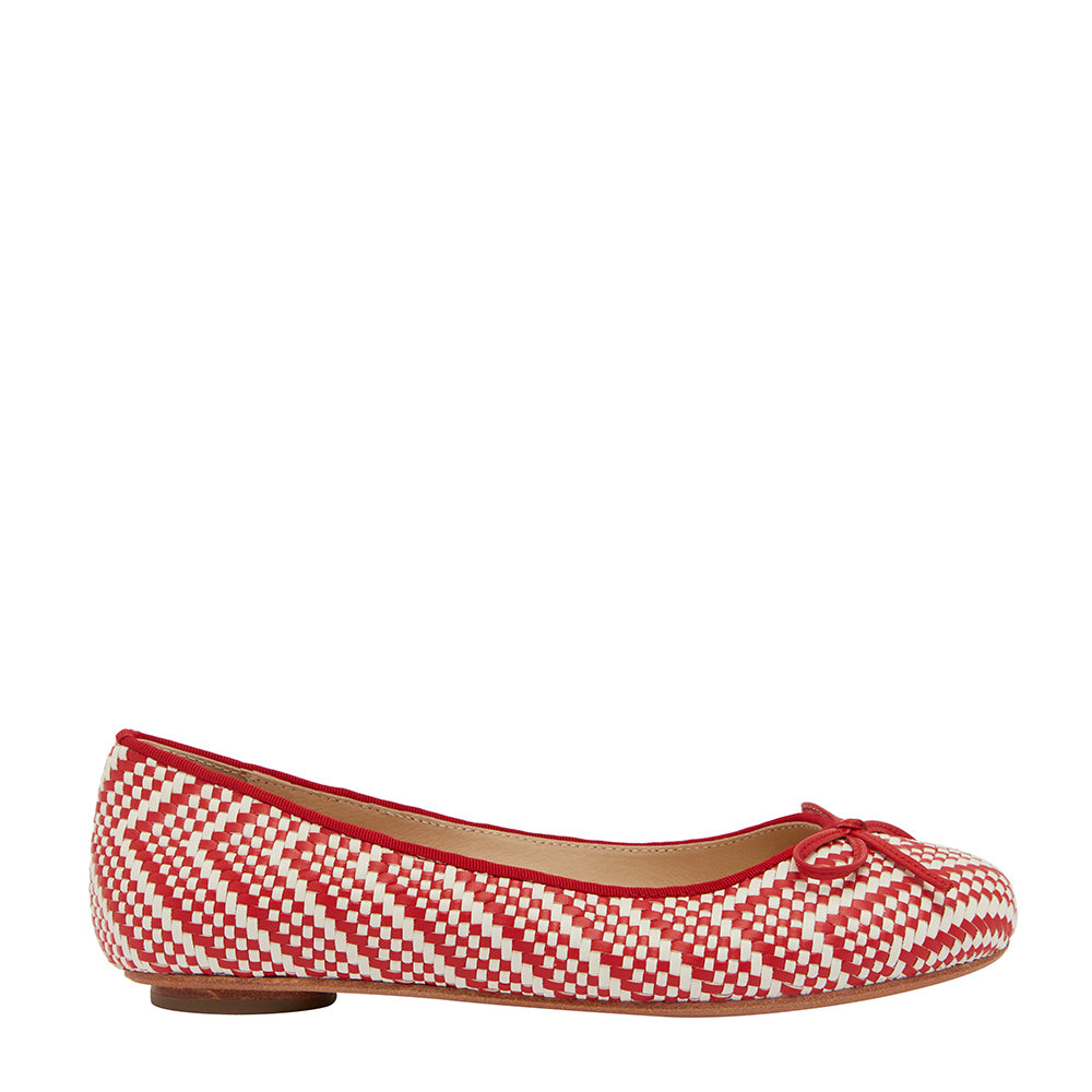Tina Red and White Woven Ballet Flat – SAMBAG