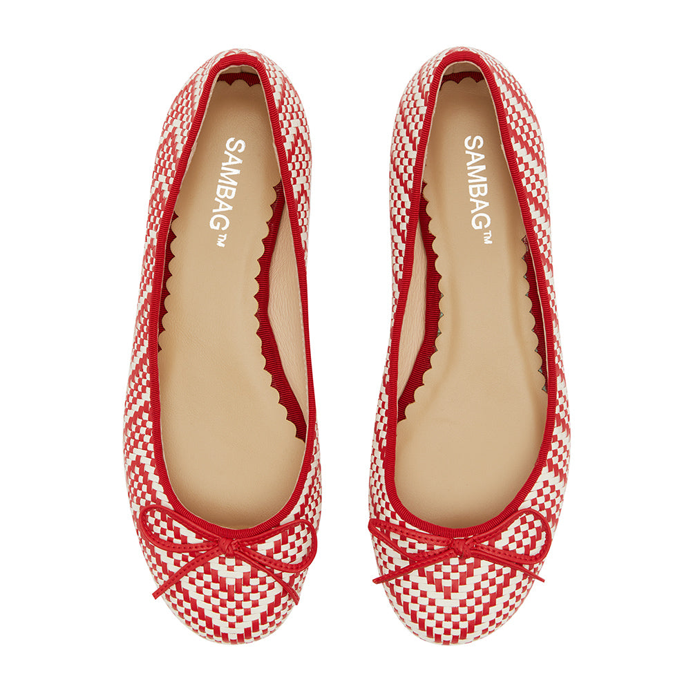 Tina Red and White Woven Ballet Flat – SAMBAG